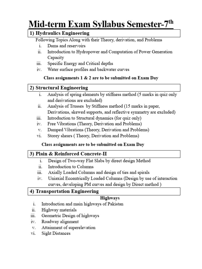 Mid Term Syllabus (Semester 7th) | PDF