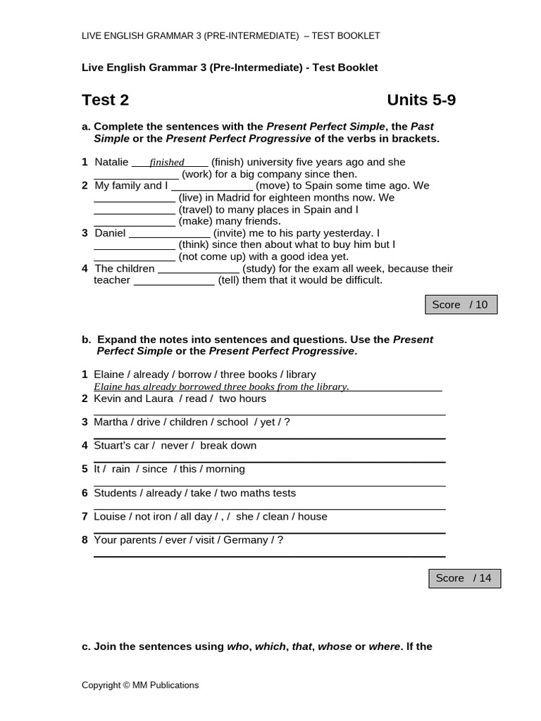 Live English Grammar 3_Test 2 | PDF | English Grammar | English Language