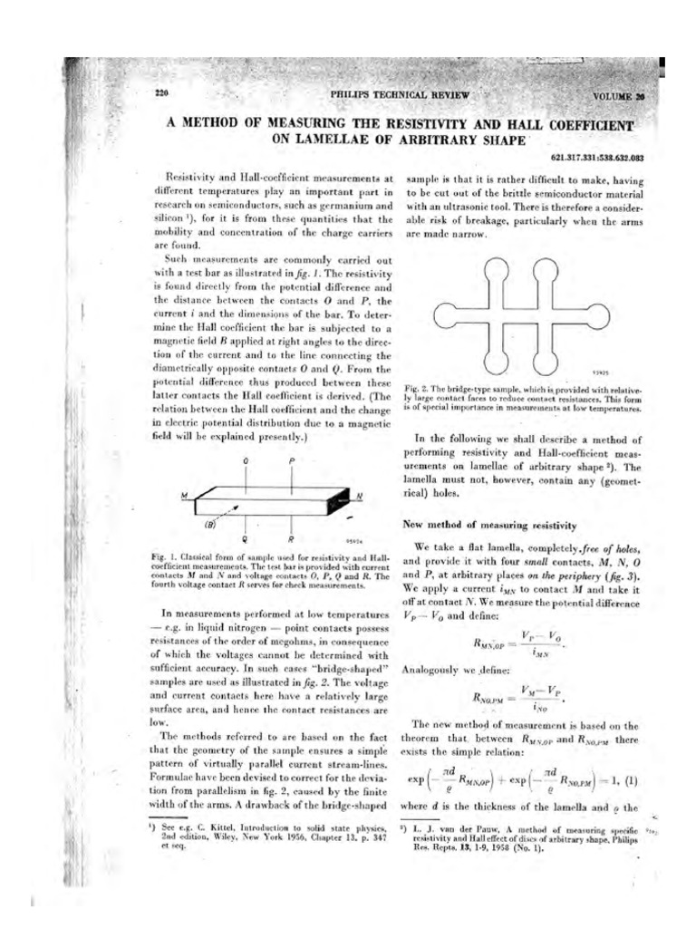 1958 Van Der Pauw (Philips Tech Rev) A Method of Measuring The ...