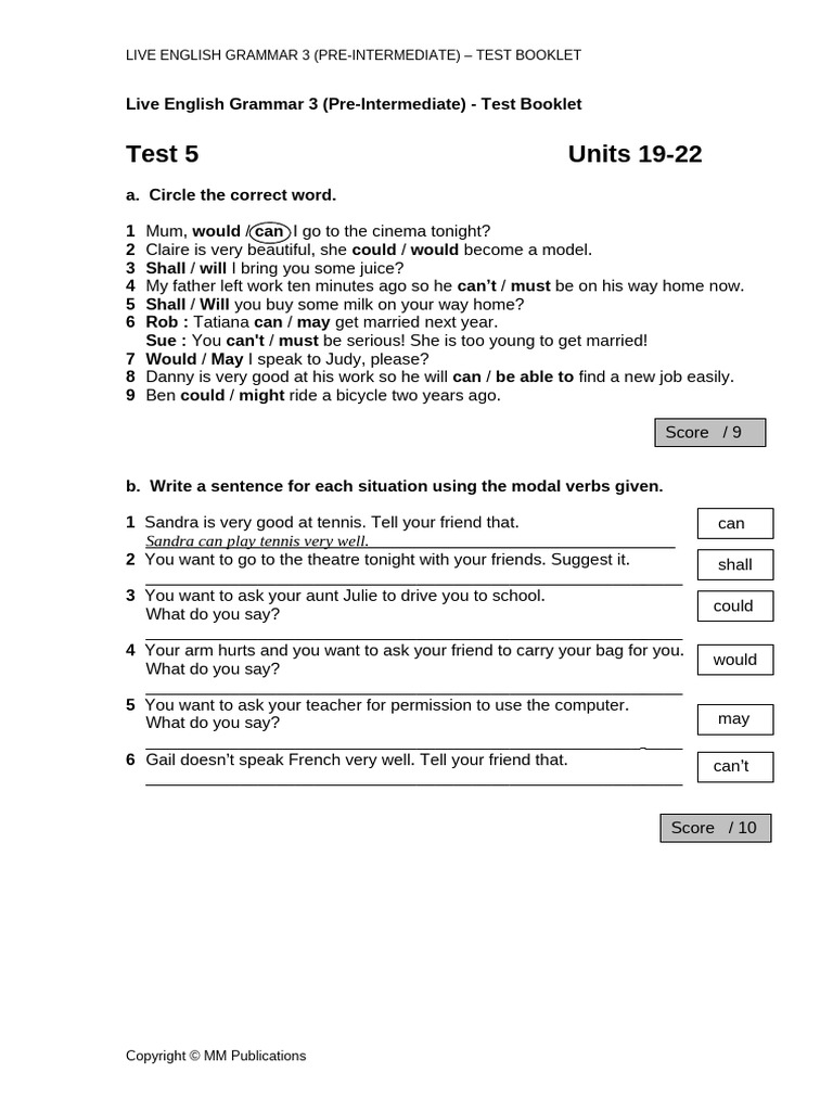 Live English Grammar 3 - Test 5 | PDF | English Grammar | Linguistics