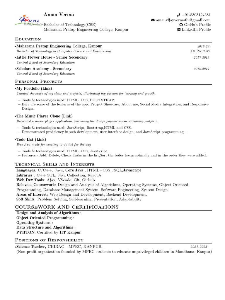 Aman Verma(Resume) 1 | PDF | Web Development | Application Software