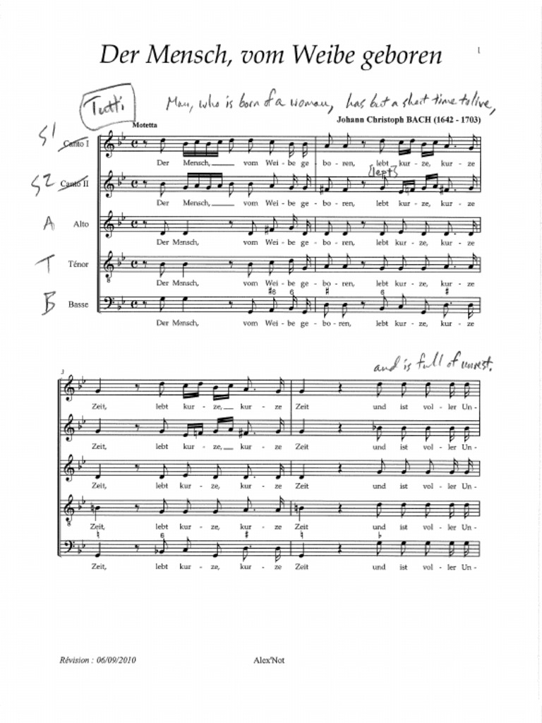 Bach, Johann Christoph - Der Mensch, Vom Weibe Geboren | PDF