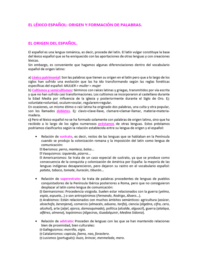El Léxico Español, Origen y Formación de Palabras | PDF | Lengua ...