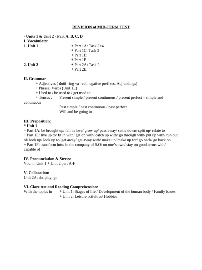 REVISION of Mid - Term Test E11 | PDF