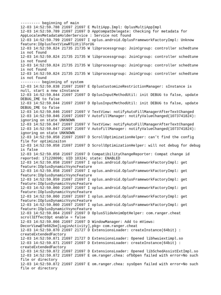 Com.ranger.cheat Logcat | PDF | Software | Software Engineering