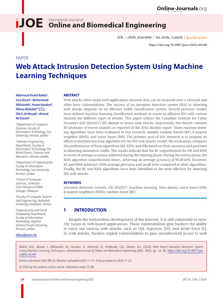 24 Web Attack Intrusion Detection System Using Machine Learning