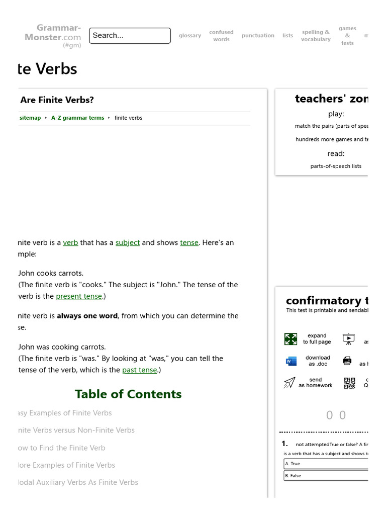 Examples of Finite Verbs Explained | PDF | Verb | Grammatical Conjugation