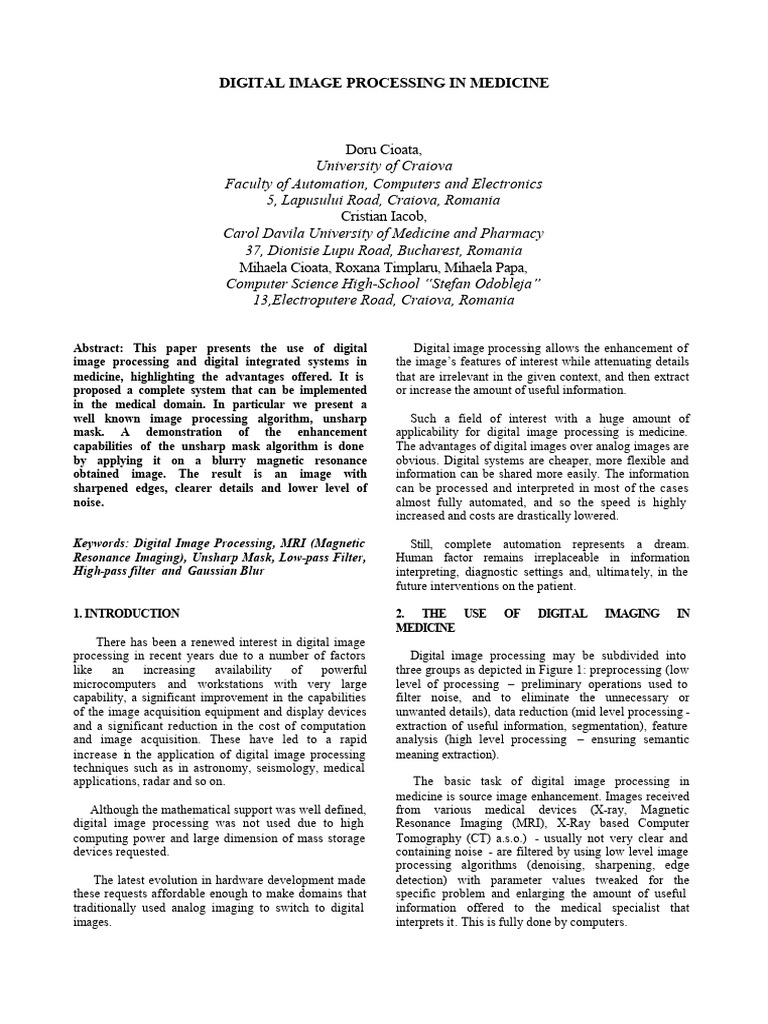 Digital Image Processing in Medicine | PDF | Magnetic Resonance Imaging ...
