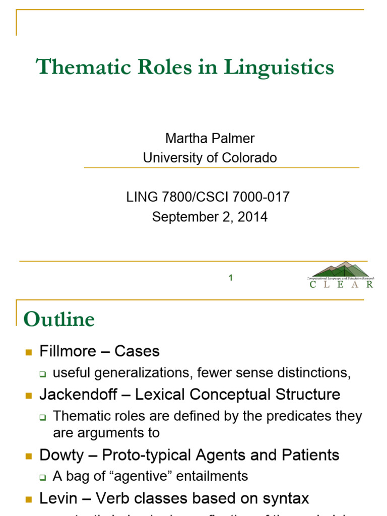 ThematicRoles-LinguisticTheories Sep2 | PDF | Lexical Semantics ...