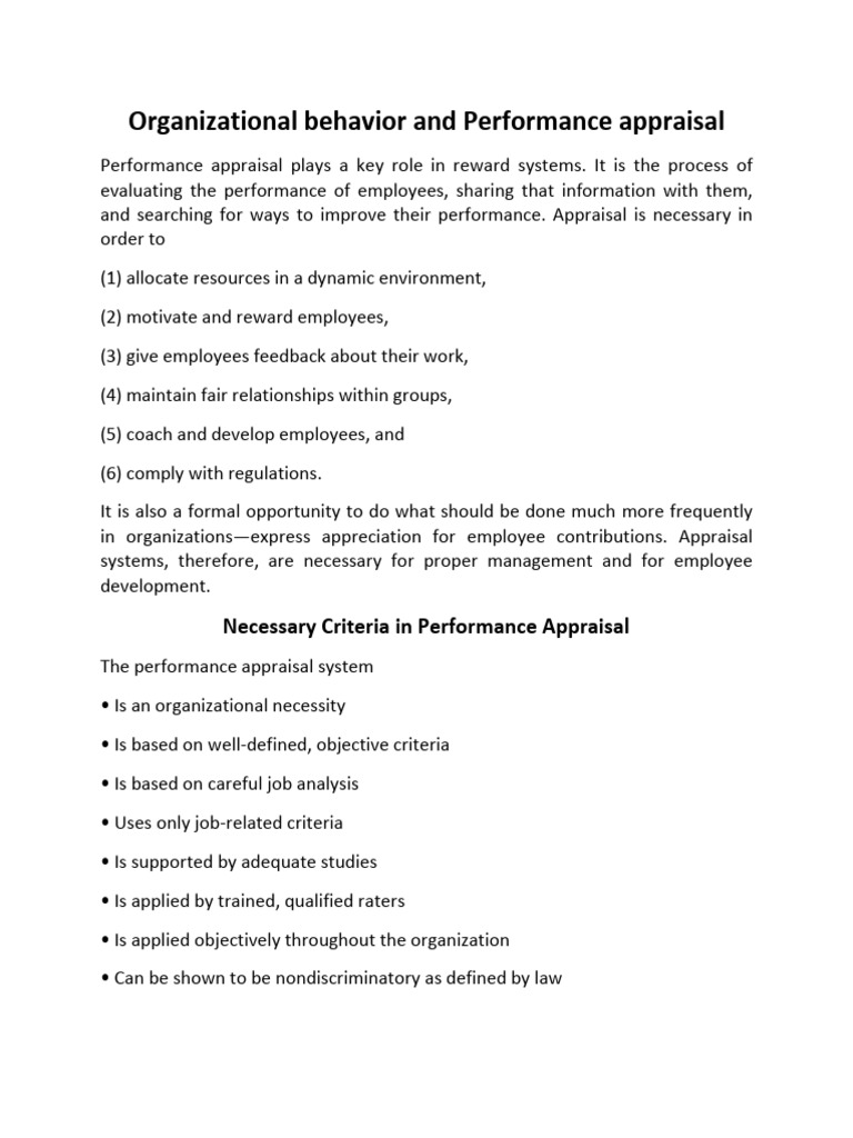 Organizational Behavior and Performance Appraisal | PDF | Performance ...