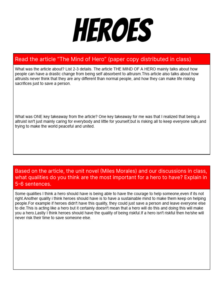 Daniels Heroes Unit Wrap Up | PDF