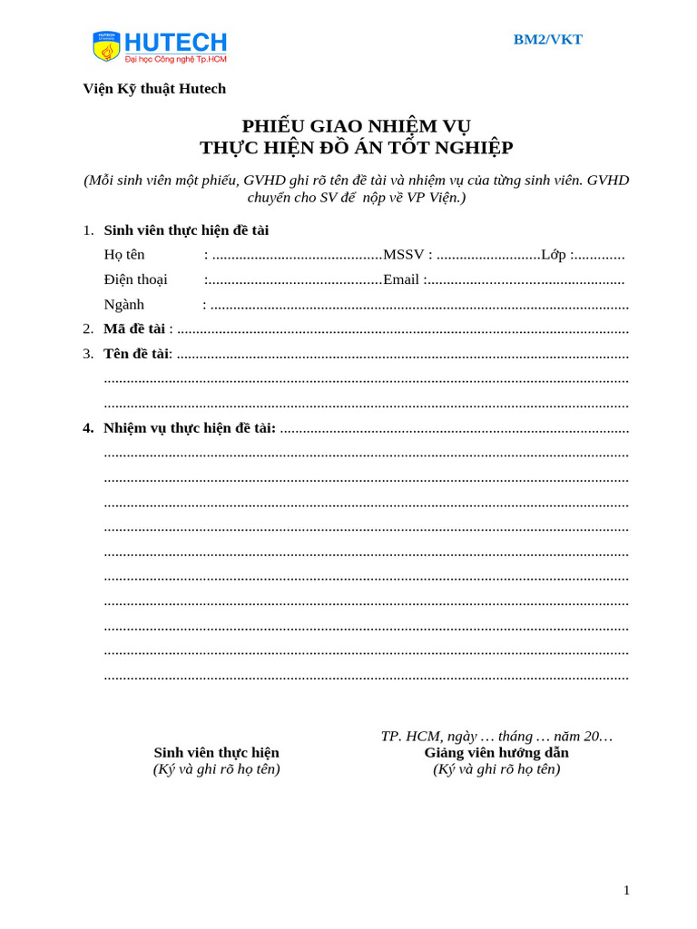951362vkt - bm2 - Phieu Giao Nhiem Vu Datn | PDF