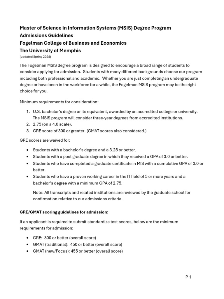 MSIS Admissions Guidelines | PDF | Graduate Record Examinations ...