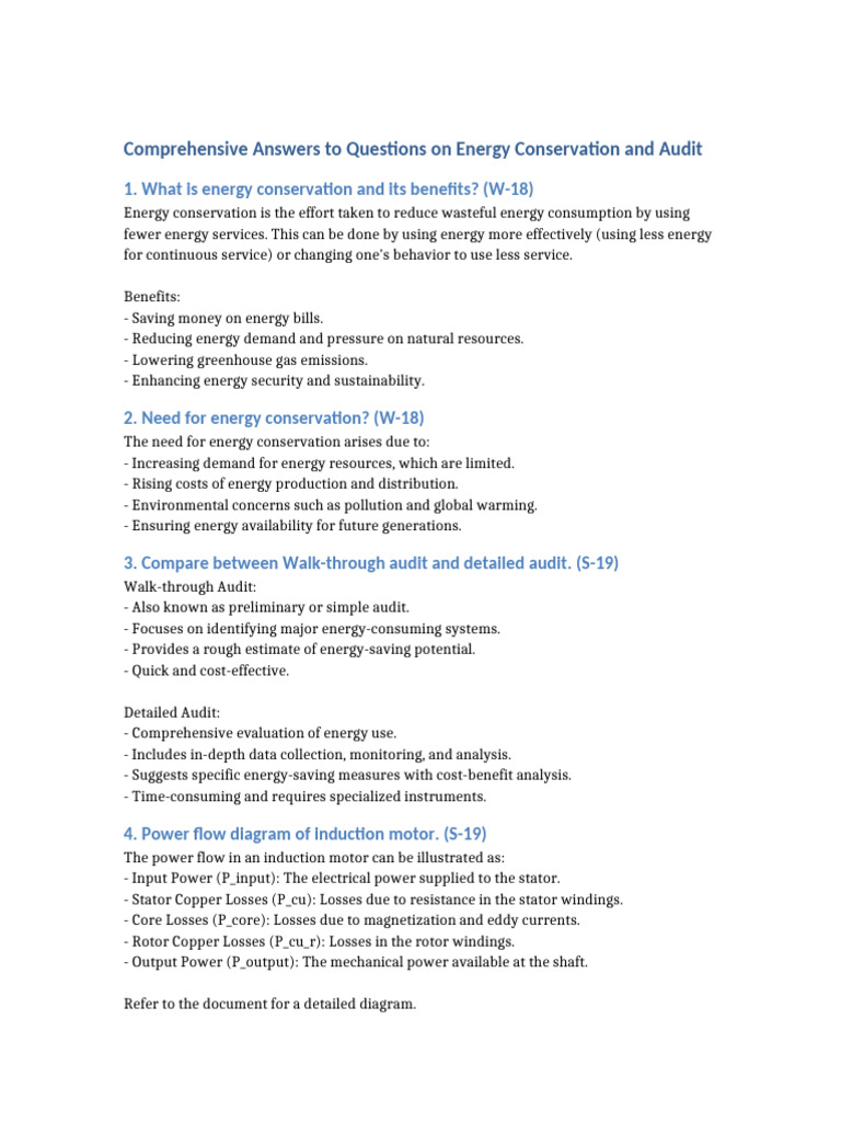 Detailed Energy Conservation Answers | PDF | Energy Conservation ...