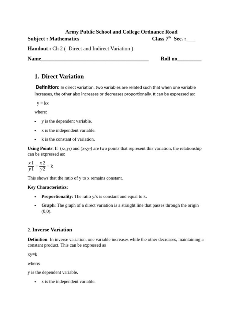 Math Variations for 7th Graders | PDF | Mathematics