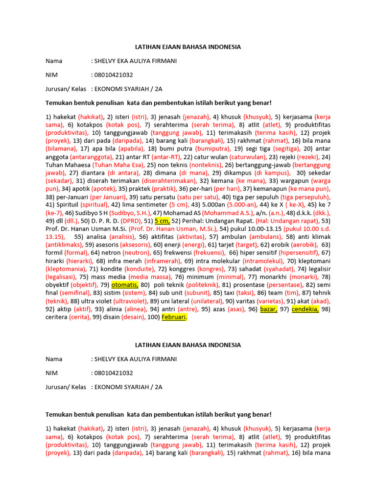 Lat. Ejaan Kata-Bindo | PDF