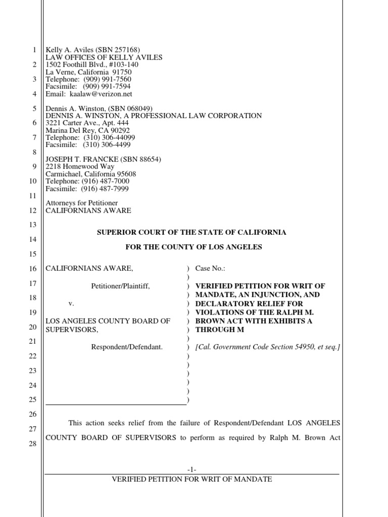 Petition for Writ of Mandate With Exhibits | Mandamus | Government
