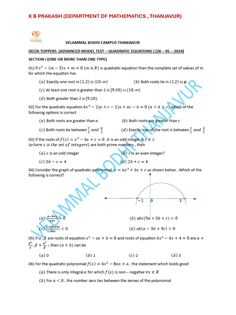 Advanced Quadratic Test | PDF | Zero Of A Function | Prime Number