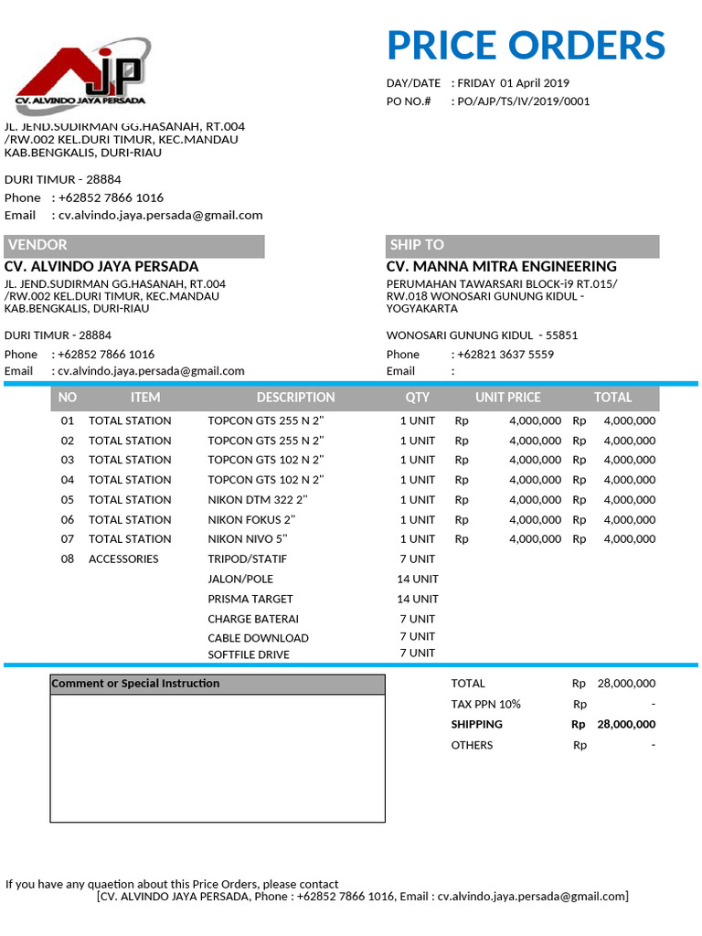 PO (PRICE ORDER) CV.AJP | PDF