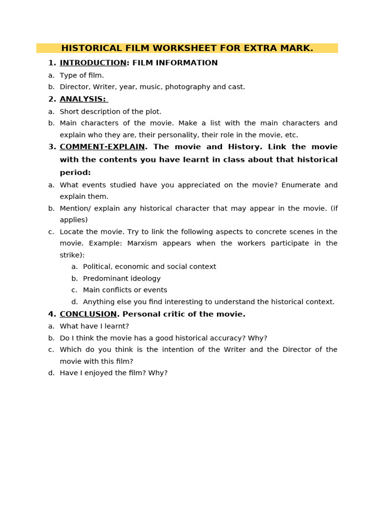 Historical Film Analysis Worksheet | PDF