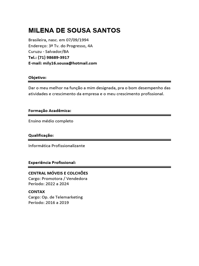 CV Milena de Sousa Santos | PDF