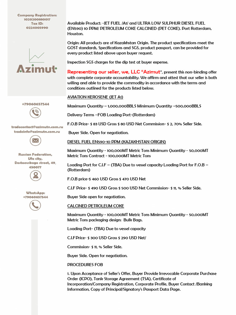 OFFER FROM LLC AZIMUT | PDF | Letter Of Credit | Banks