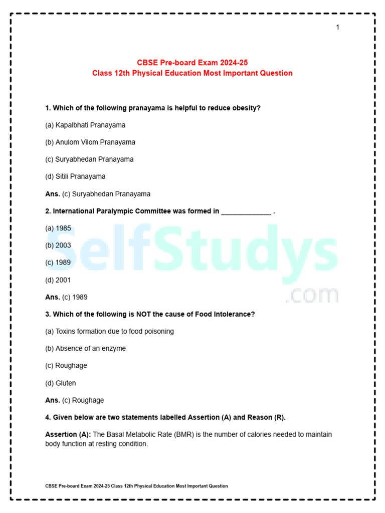 Class 12 Physical Education Key Questions | PDF | Paralympic Games ...