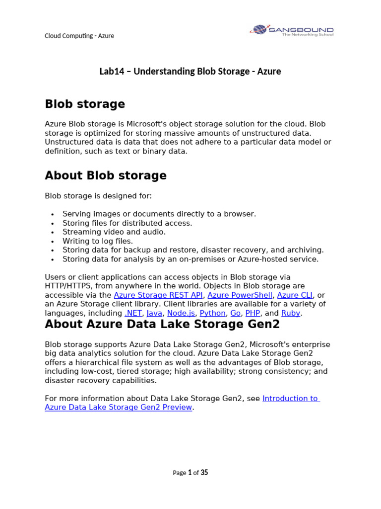 Lab14 - Understanding Blob storage -Azure | PDF | Microsoft Azure | Computer File