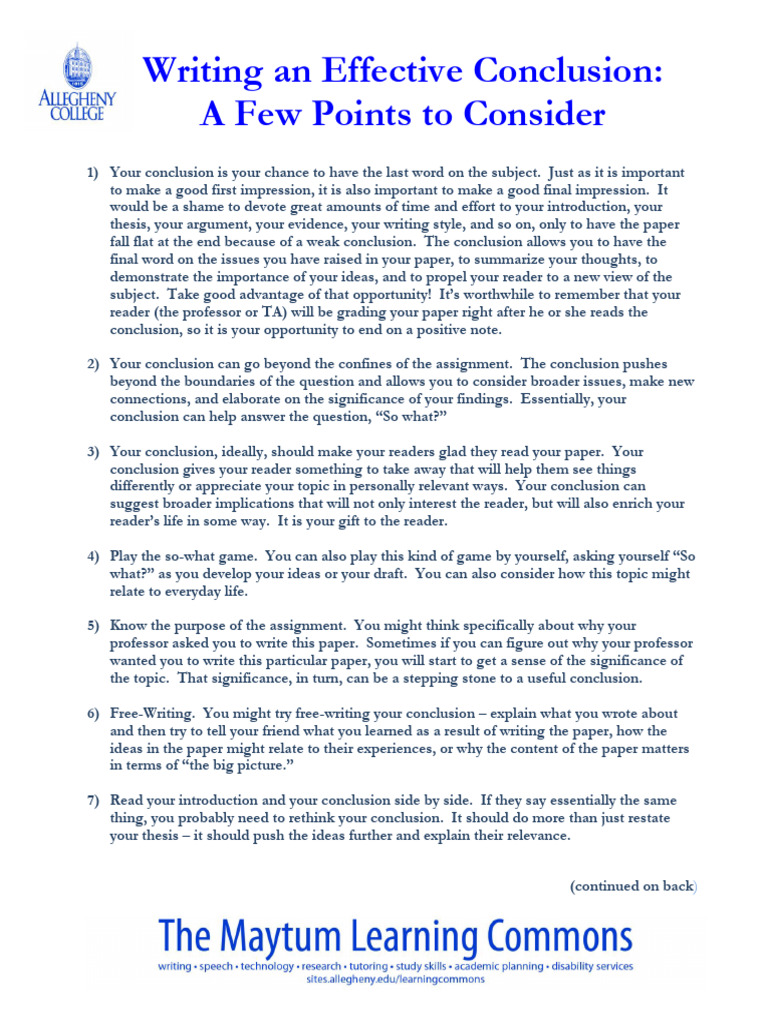 Writing An Effective Conclusion | PDF | Thesis