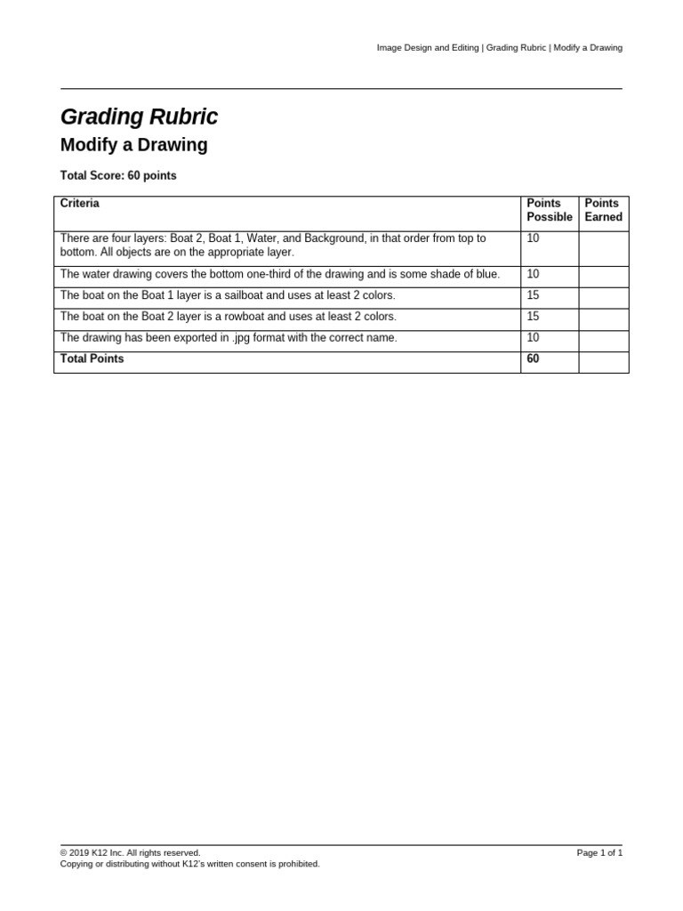 Drawing Modification Grading Rubric | PDF
