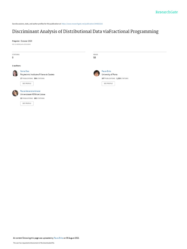 Discriminant Analysis of Distributional Data Viafr | PDF | Regression Analysis | Linear Regression