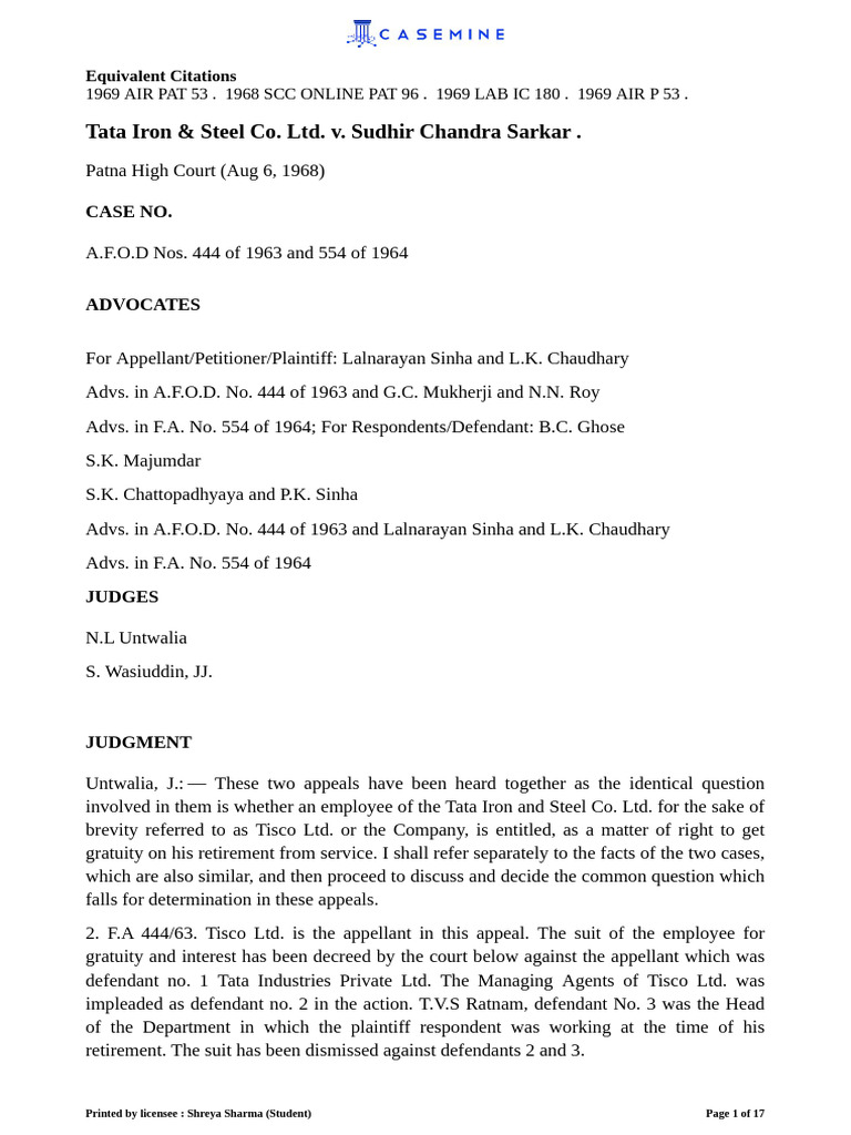 Legal Analysis: Tisco Gratuity Case | PDF | Lawsuit | Employment