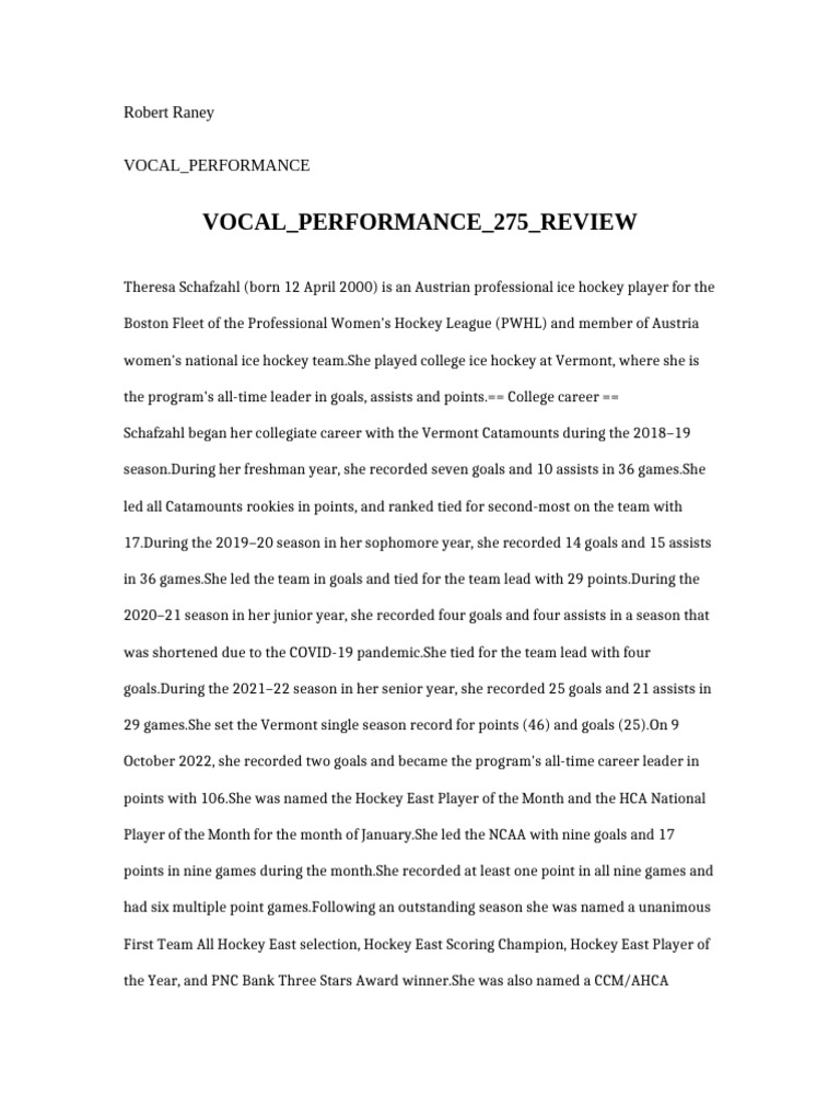 Vocal Performance 275 Review | PDF | Sports | Ice Hockey
