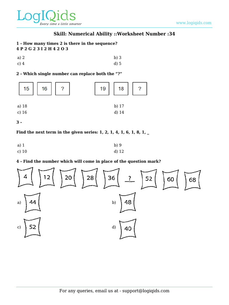 Logiqids Numerical Ability Worksheet 34 | PDF
