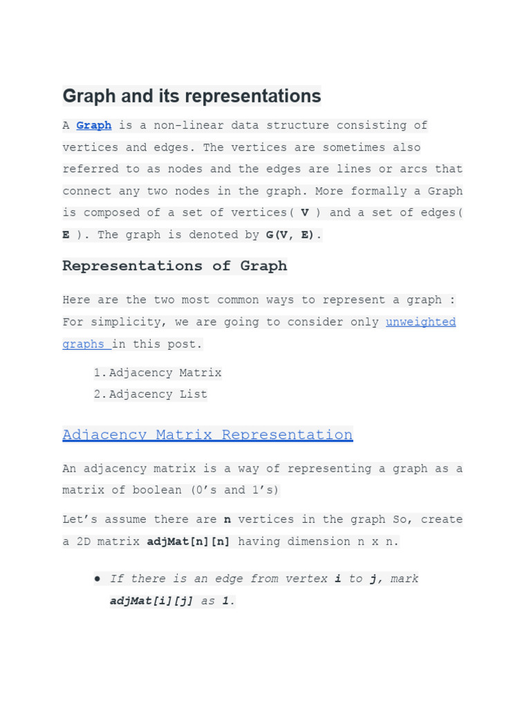 Graph and its representations | PDF | Vertex (Graph Theory) | Graph Theory