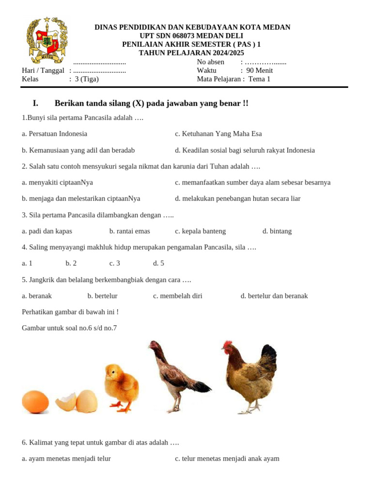 Soal Tema 1 Dan 2 Uts Fix Print | PDF