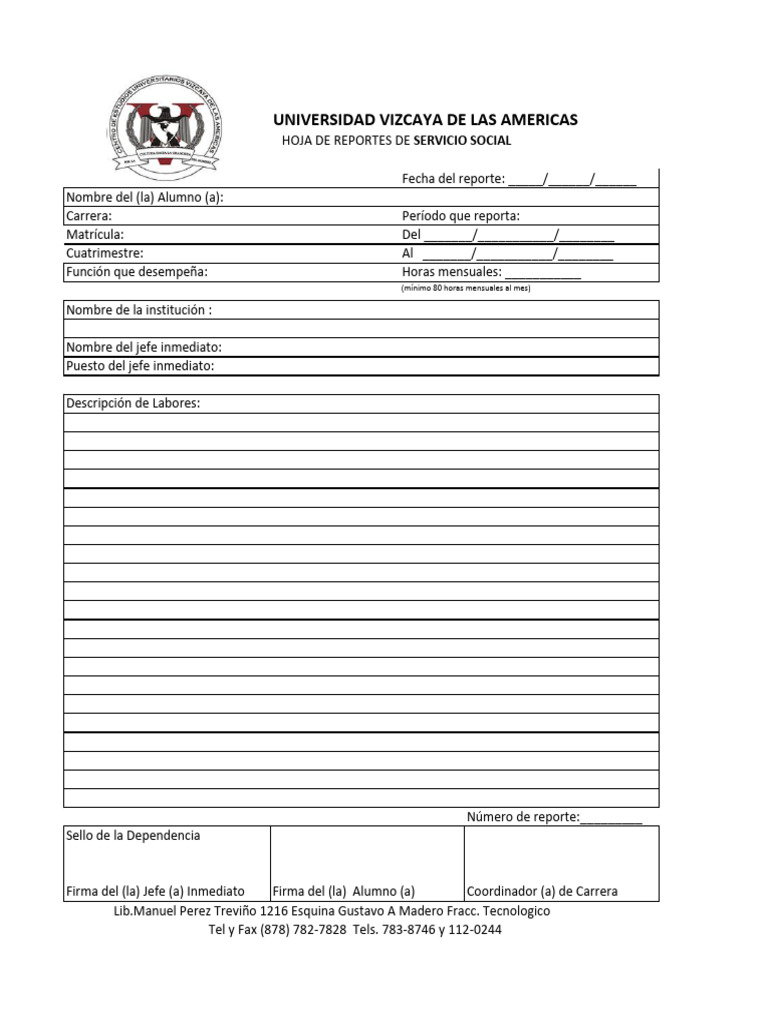 HOJA DE REPORTE Servicio Social | PDF