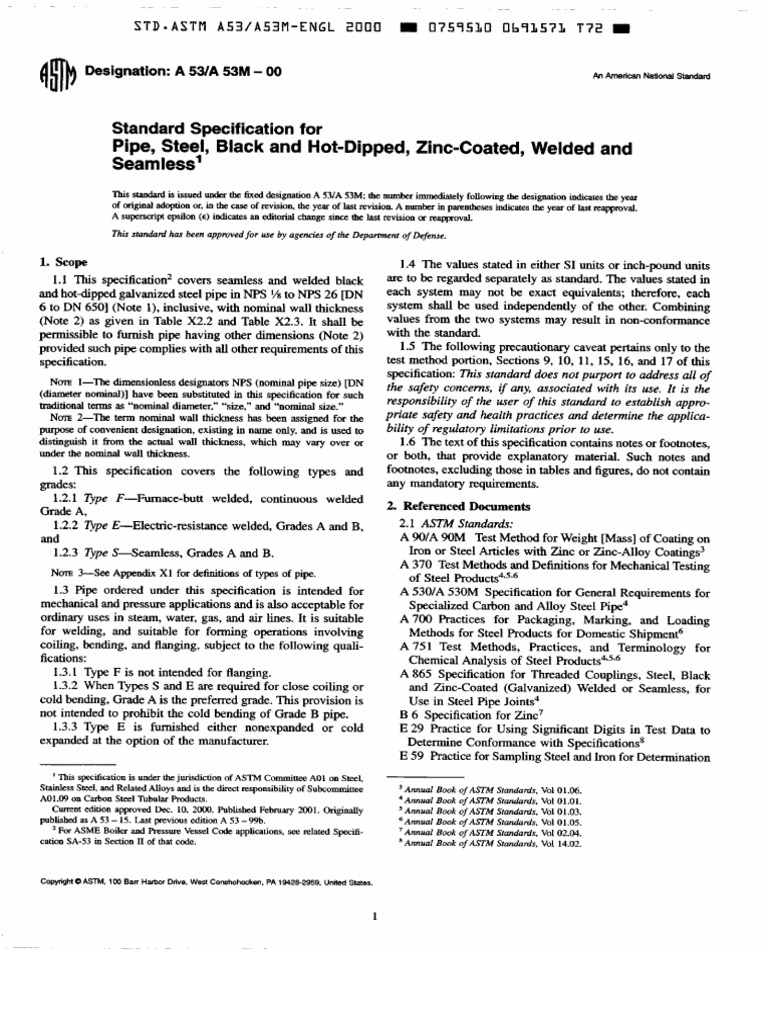 ASTM A53 (Steel Pipe) | PDF