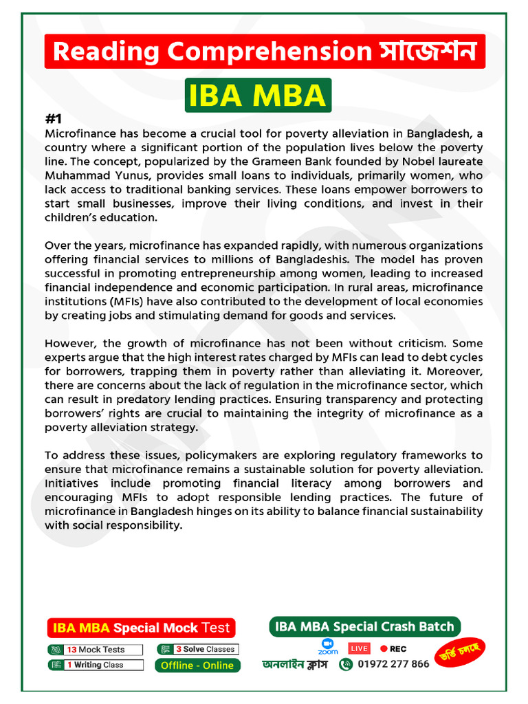 Reading Comprehension Suggestion IBA MBA 2024 | PDF
