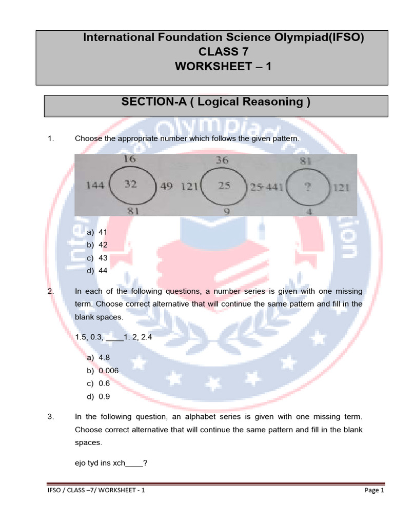 IFSO-Class-7-Worksheet-1 | PDF