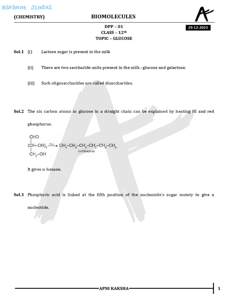 DPP - 01 (Solution) Biomolecules Glucose NJ - 247 | PDF