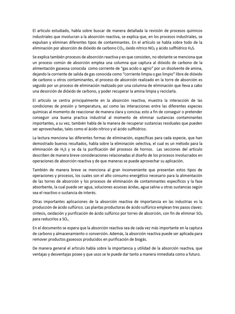 Articulo U3 OP2 | PDF | Absorción (Química) | Ácido sulfúrico