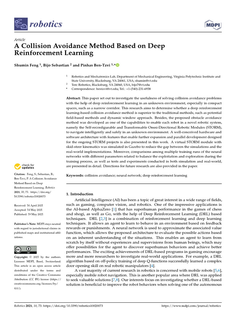 Collision Avoidance Using RL | PDF | Robotics | Cognitive Science