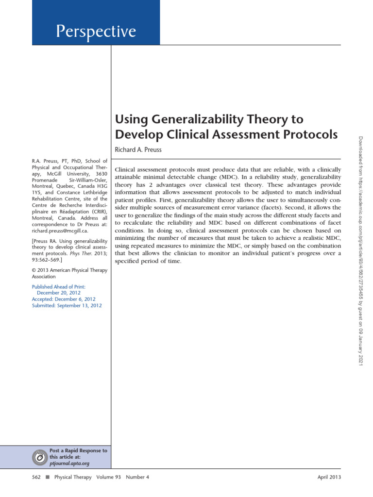Generalizability Theory Physical Therapy | PDF | Analysis Of Variance ...