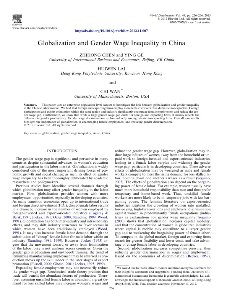 Globalization's Impact on Gender Wage Gap in China | PDF | Labour ...