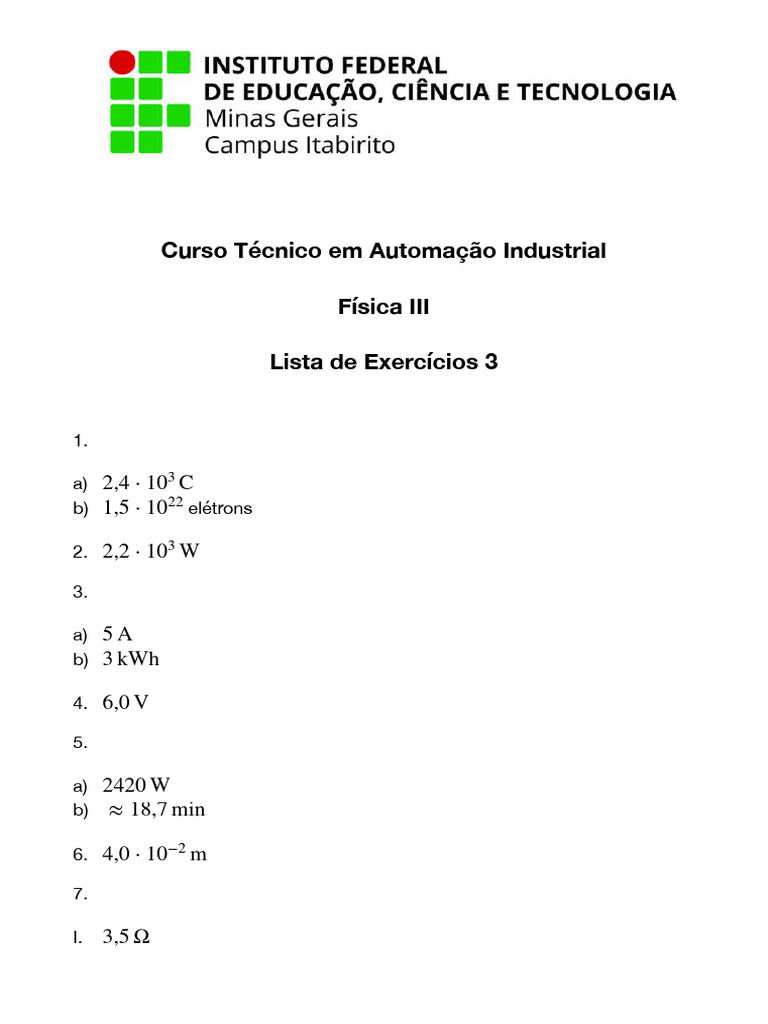 Lista 3 Respostas | PDF