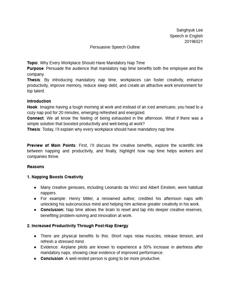 Persuasive Speech Outline | PDF | Creativity | Psychological Concepts