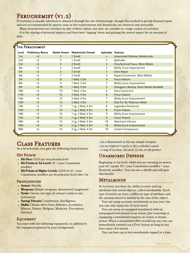 [Class] Feruchemy - The Homebrewery | PDF | Metals | Bronze