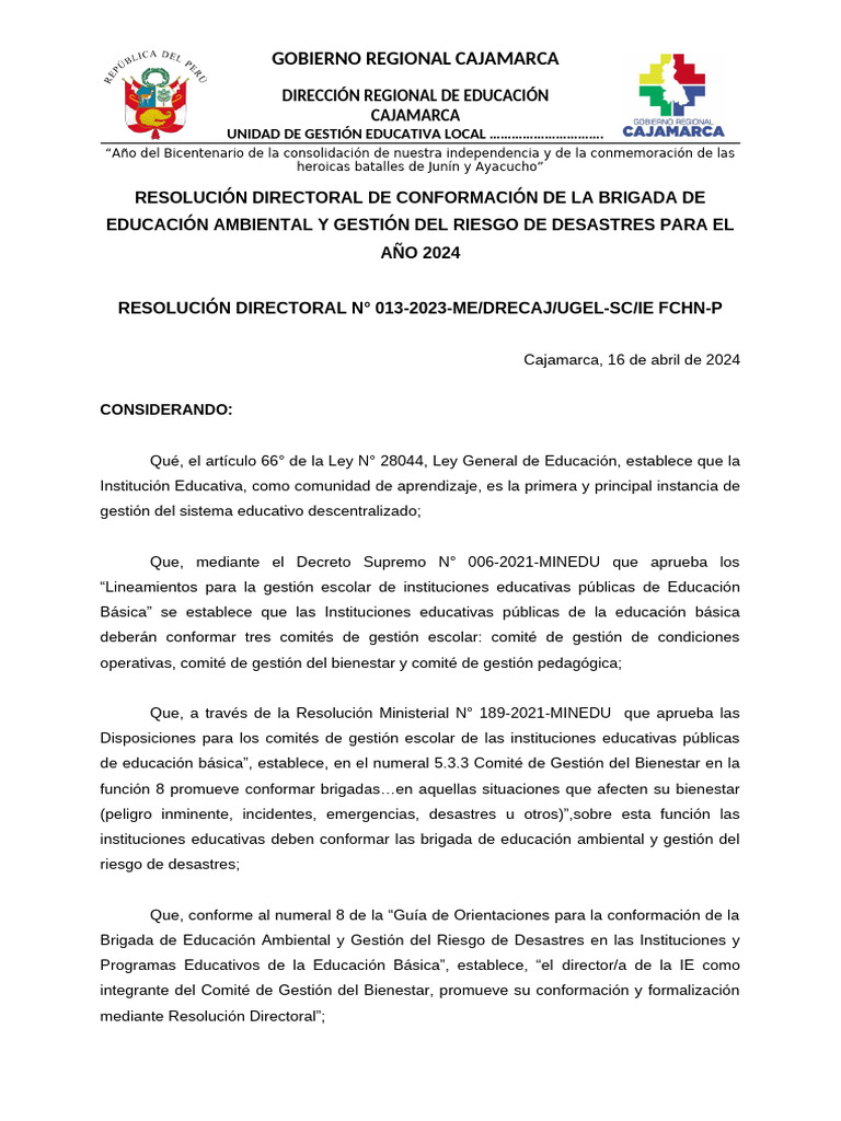 RD 013 BRIGADAS DE EA Y GRD FCHN 2024 | PDF