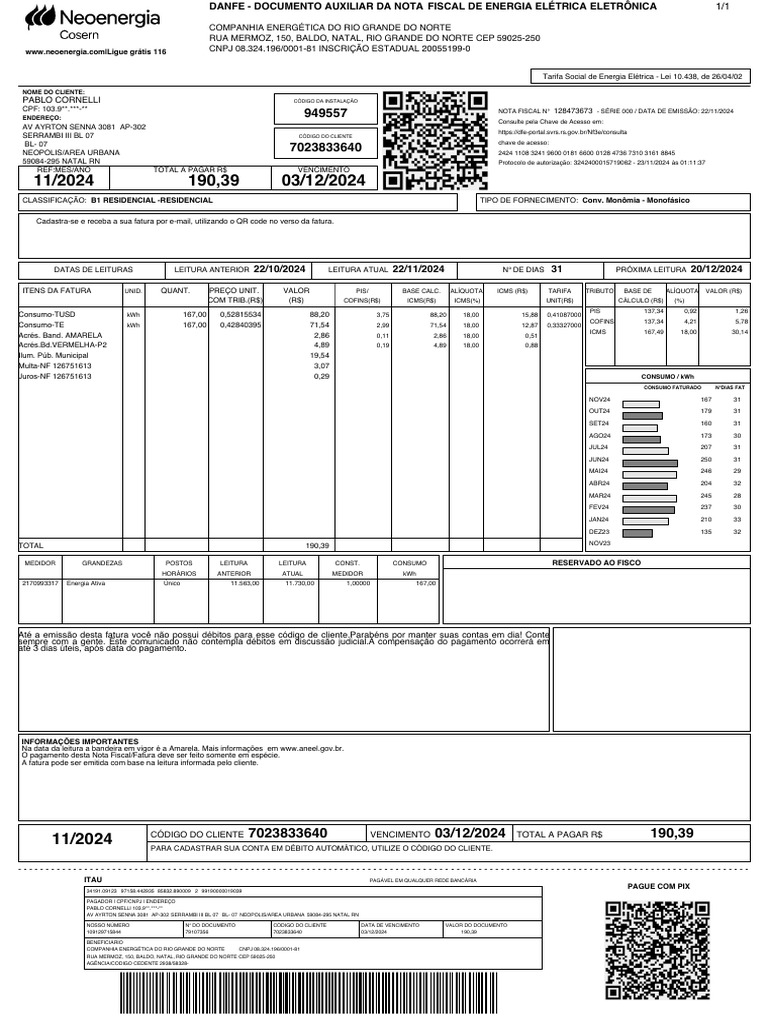 Neoenergia Cosern - Fatura Digital PDF | PDF